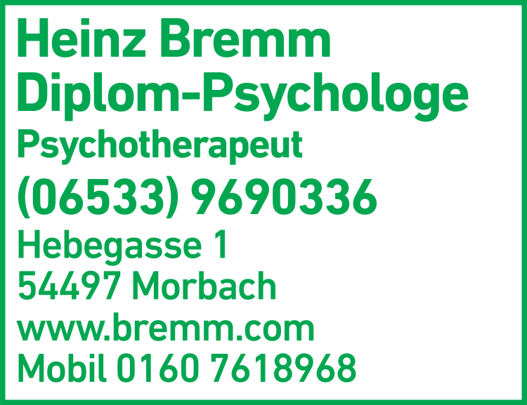 Heinz Bremm Dipl. - Psych. Psychologischer in Morbach ⇒ in Das Örtliche Heinz Bremm Dipl. - Psych. Psychologischer in Morbach ⇒ in Das Örtliche